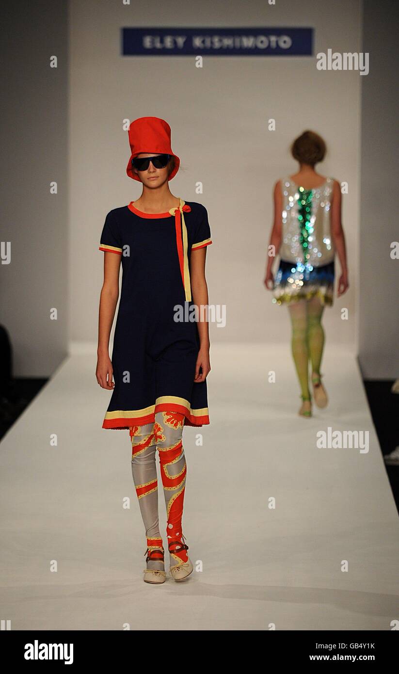A model wears a creation by designer Eley Kishimoto, during London ...