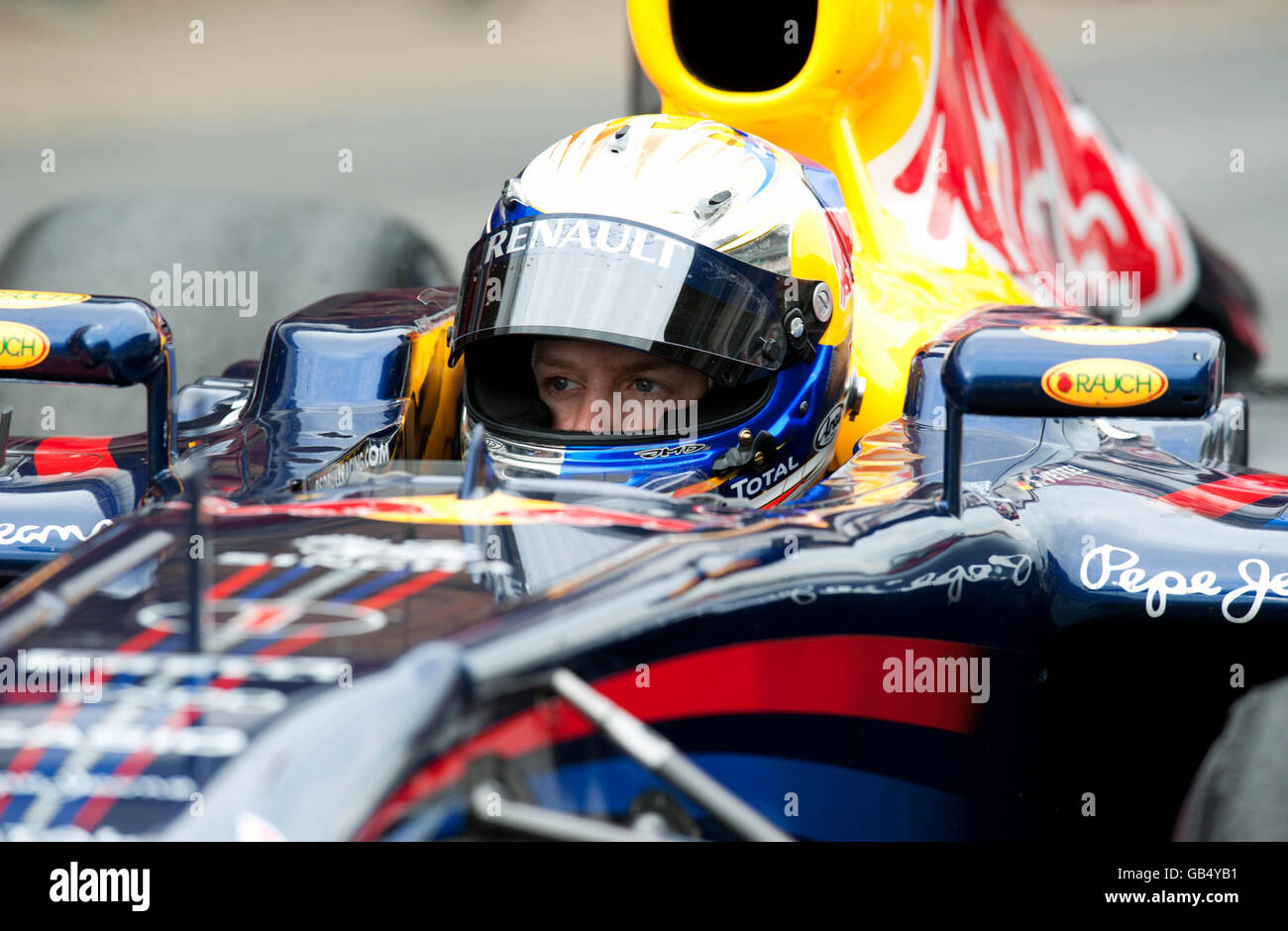 German driver Sebastian Vettel driving his Red Bull Racing-Renault RB7 ...