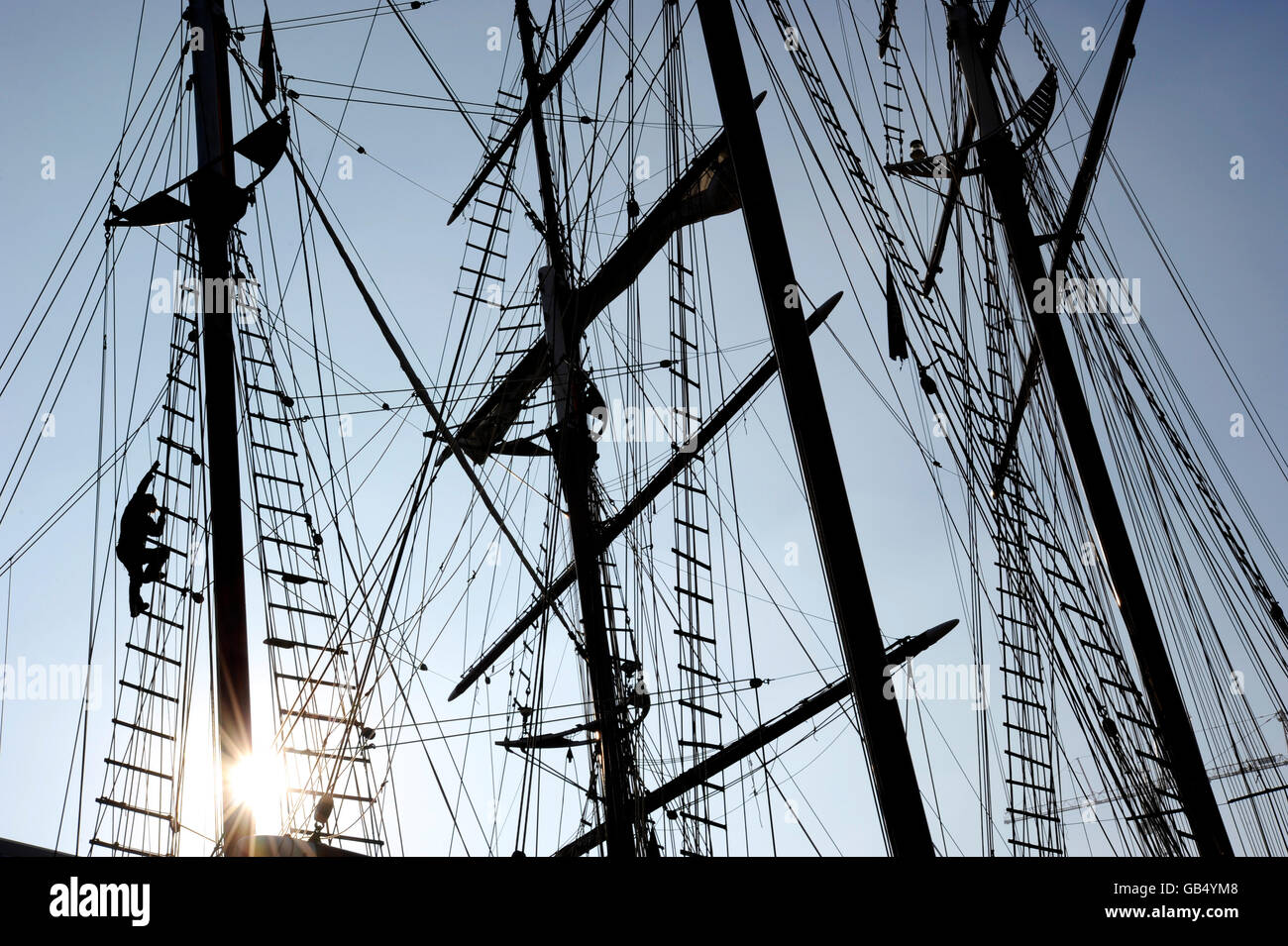 Sailor climbing the rigging of a sailing ship, Hamburg Stock Photo - Alamy