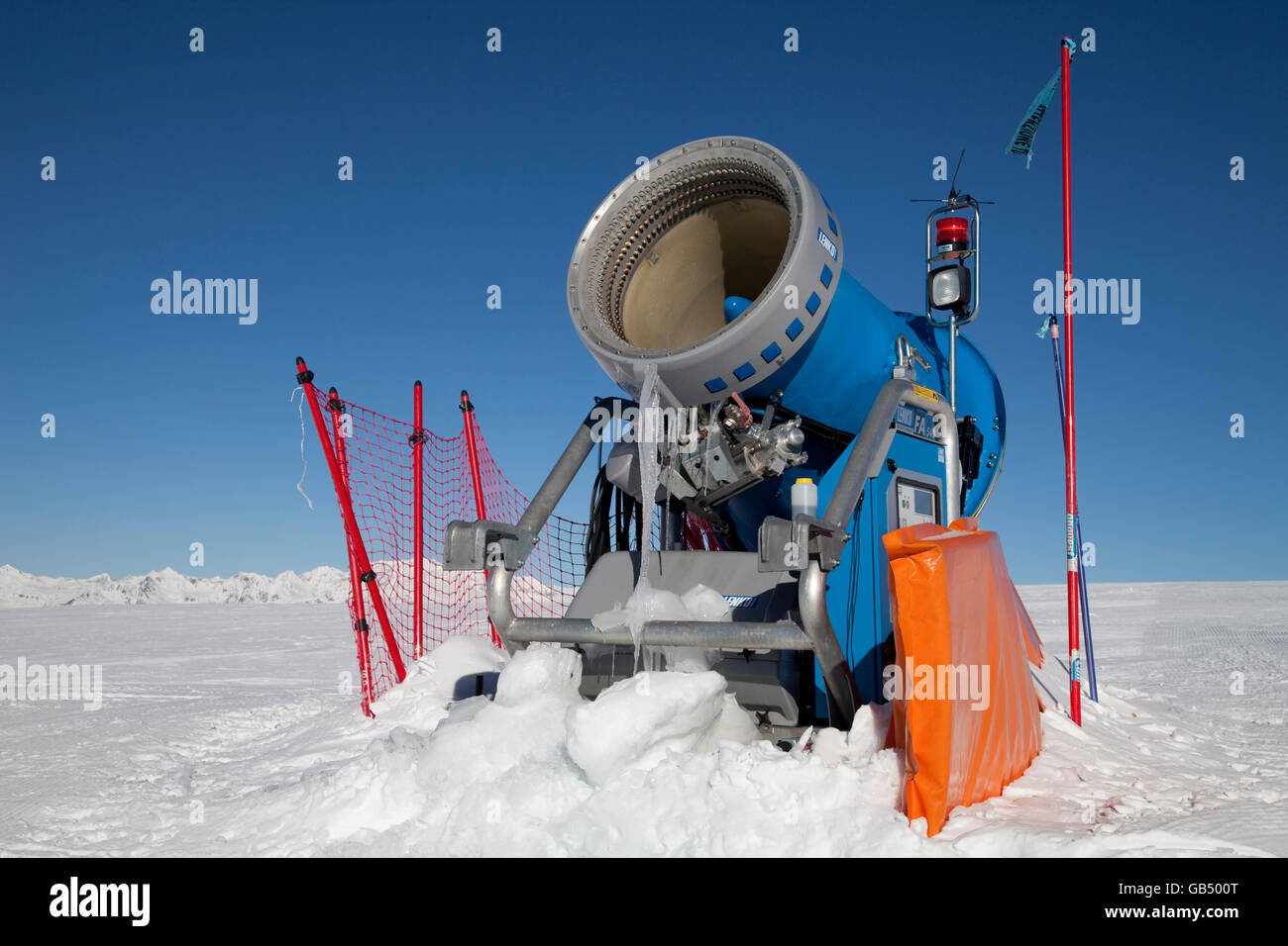 Snow cannon, snow making machine on the mountaintop plateau on ...