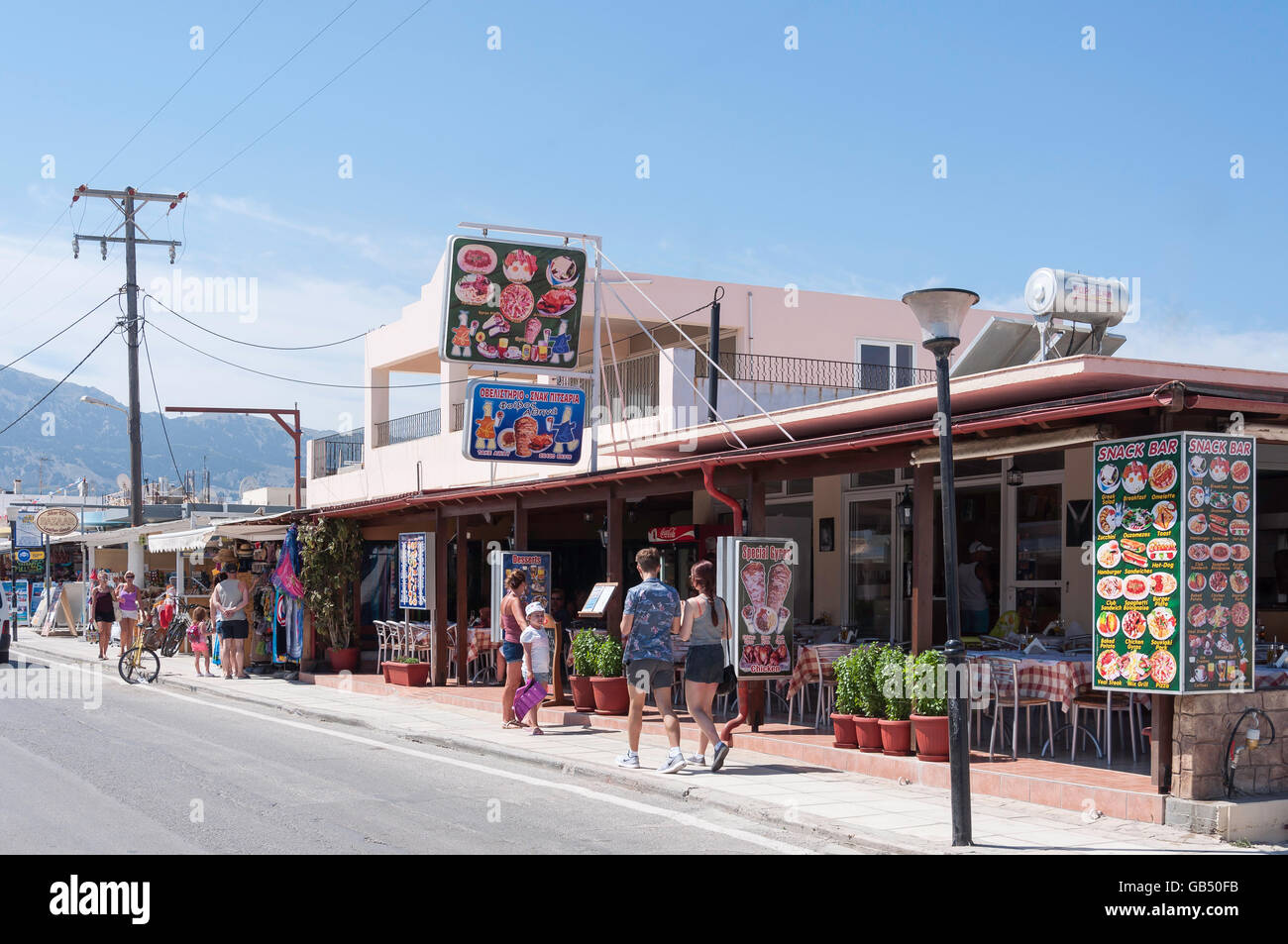 Shops and restaurants, Tigkaki Main Street, Tigaki, Kos (Cos), The ...