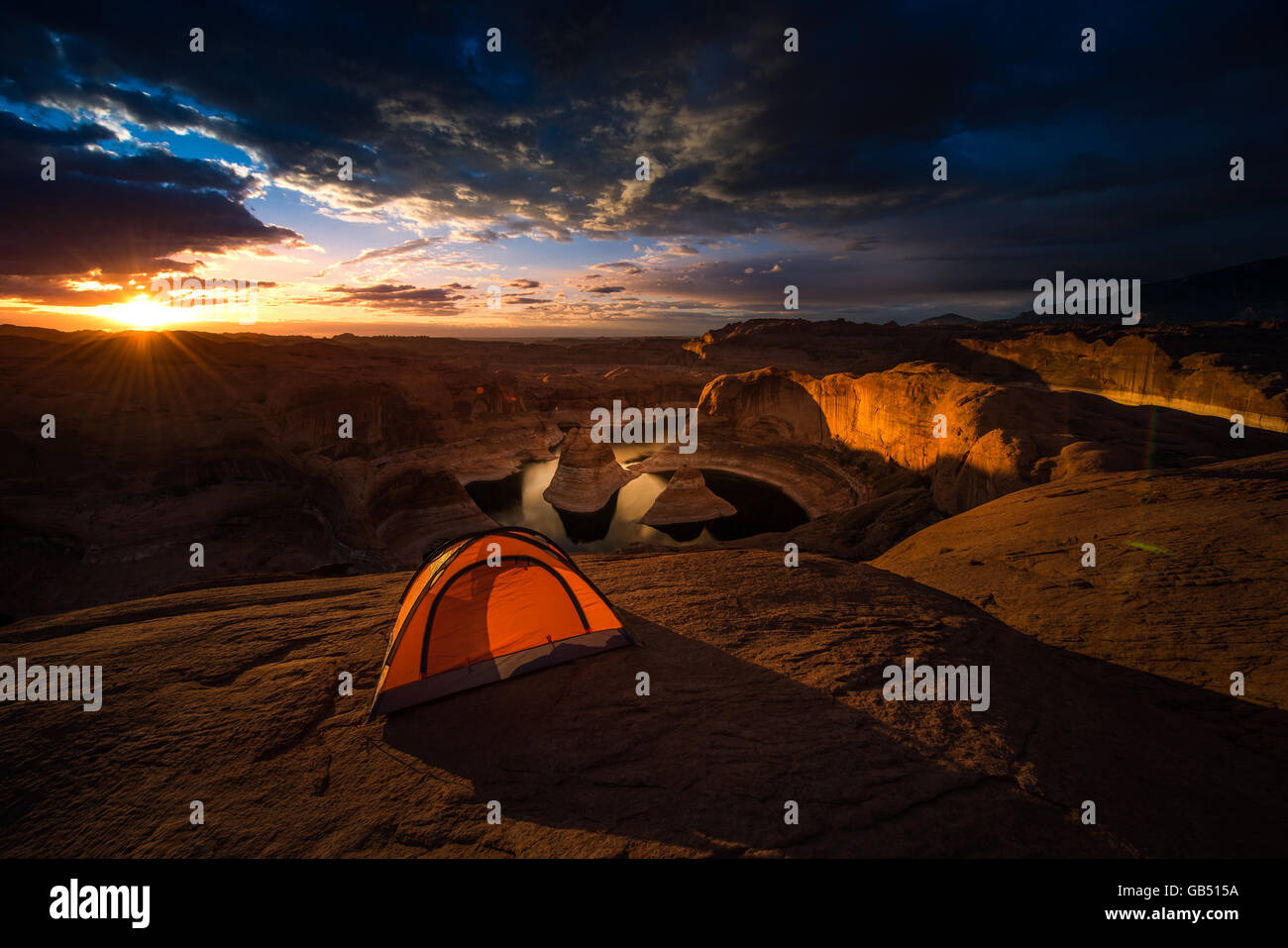 Small Orange Tent Lake Powell Reflection Canyon Beautiful Sunrise USA ...