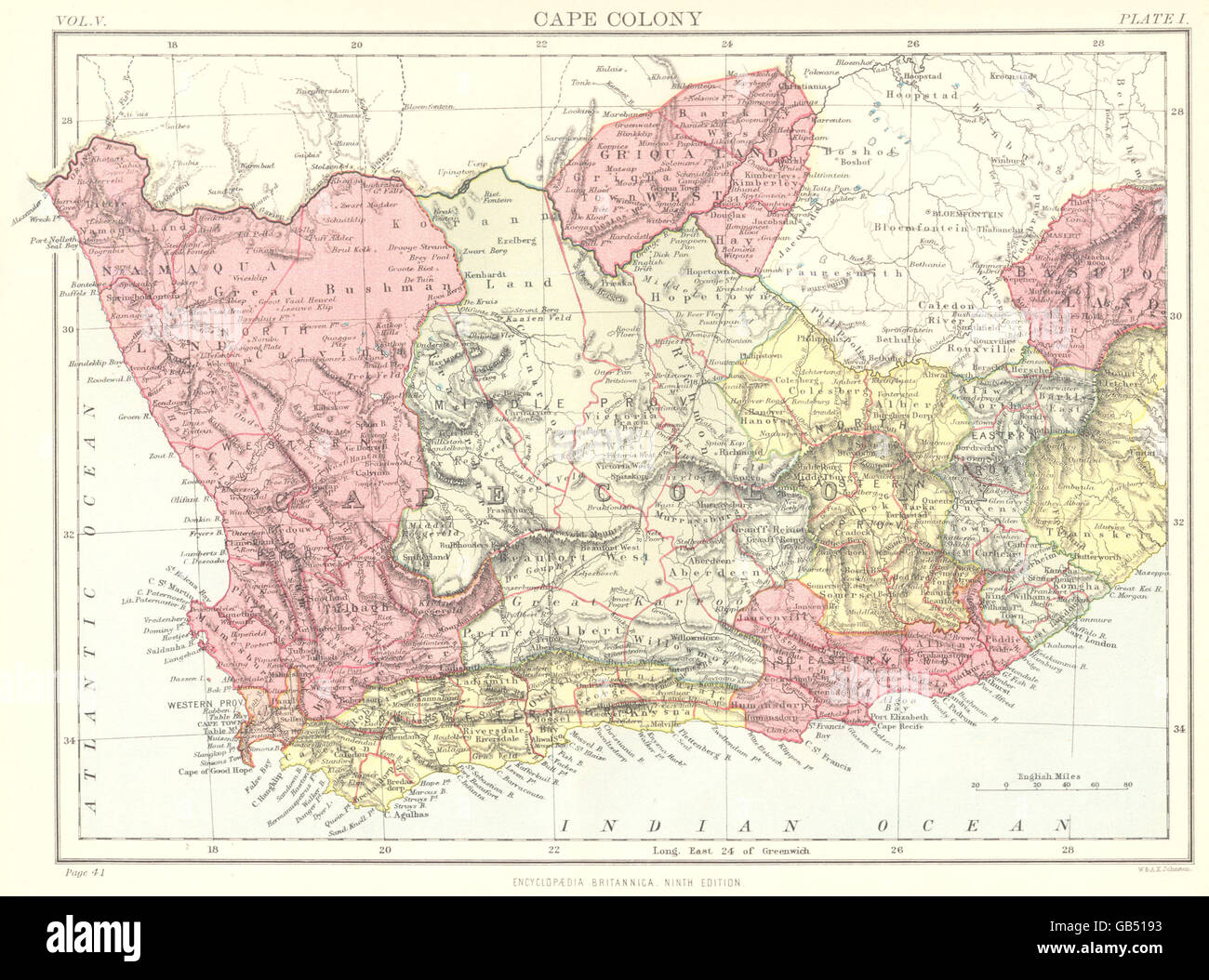 SOUTH AFRICA: Cape Colony. Britannica 9th edition, 1898 antique map ...
