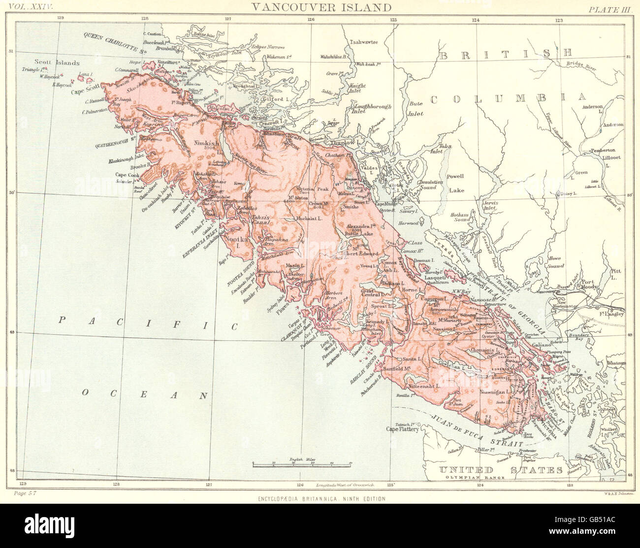 VANCOUVER ISLAND: Canada. Britannica 9th edition, 1898 antique map ...