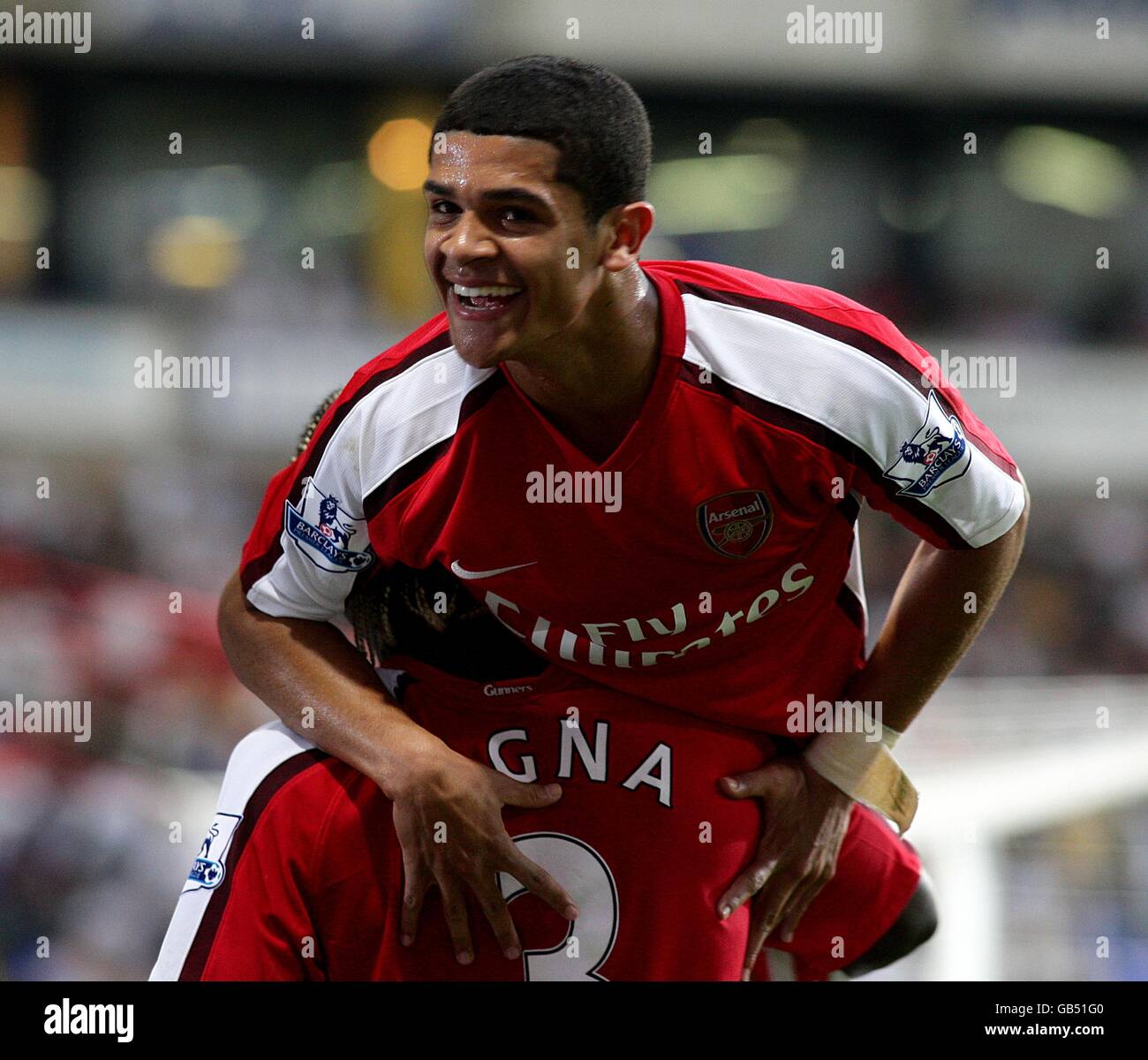 Arsenal's Neves Denilson celebrates scoring his sides third goal Stock ...