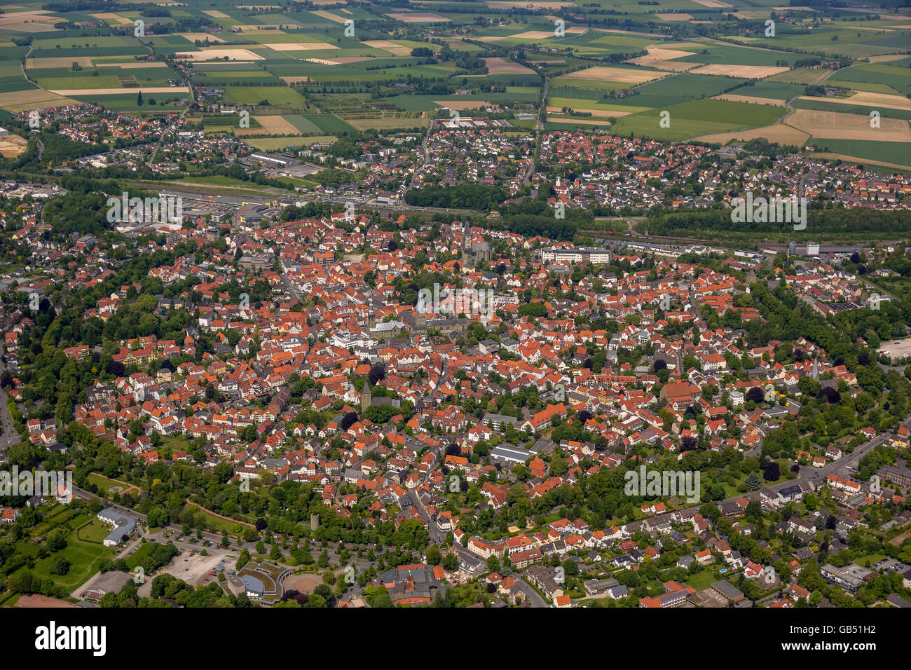 Aerial view, overview of Soest, downtown, city wall, ring system, Soest ...