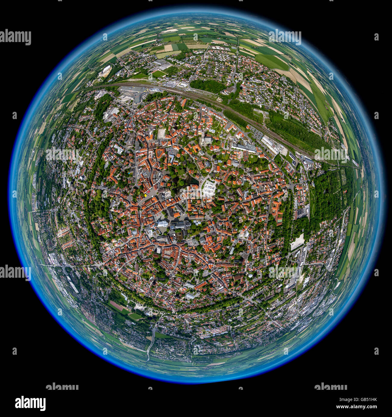 Aerial view, overview of Soest, downtown, city wall, ring system, Soest ...