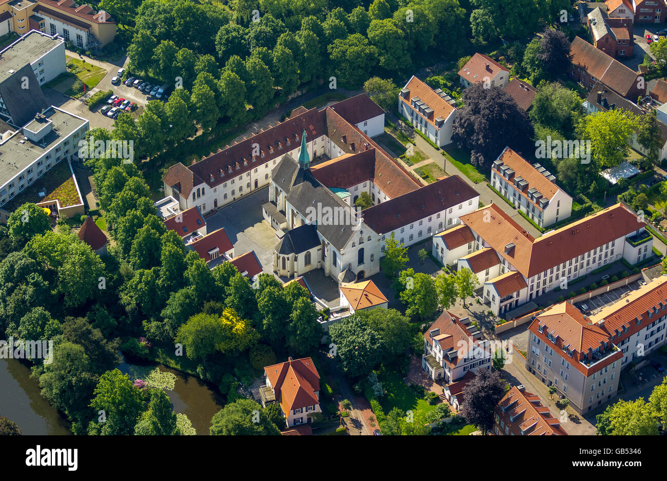 Aerial view, Franciscan monastery, Warendorf, district town of ...