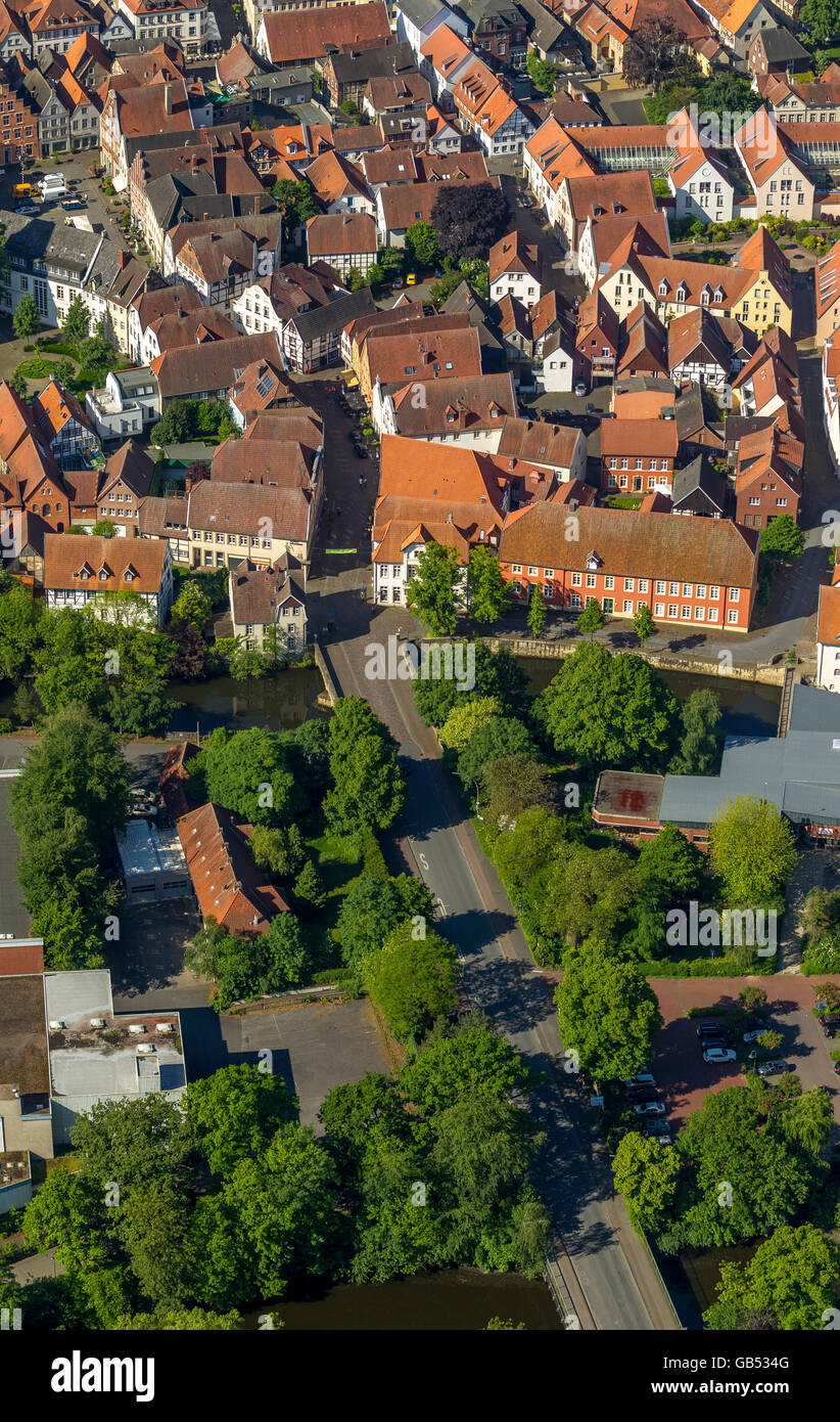 Aerial view, Ems bridge, Warendorf, district town of Warendorf, North ...