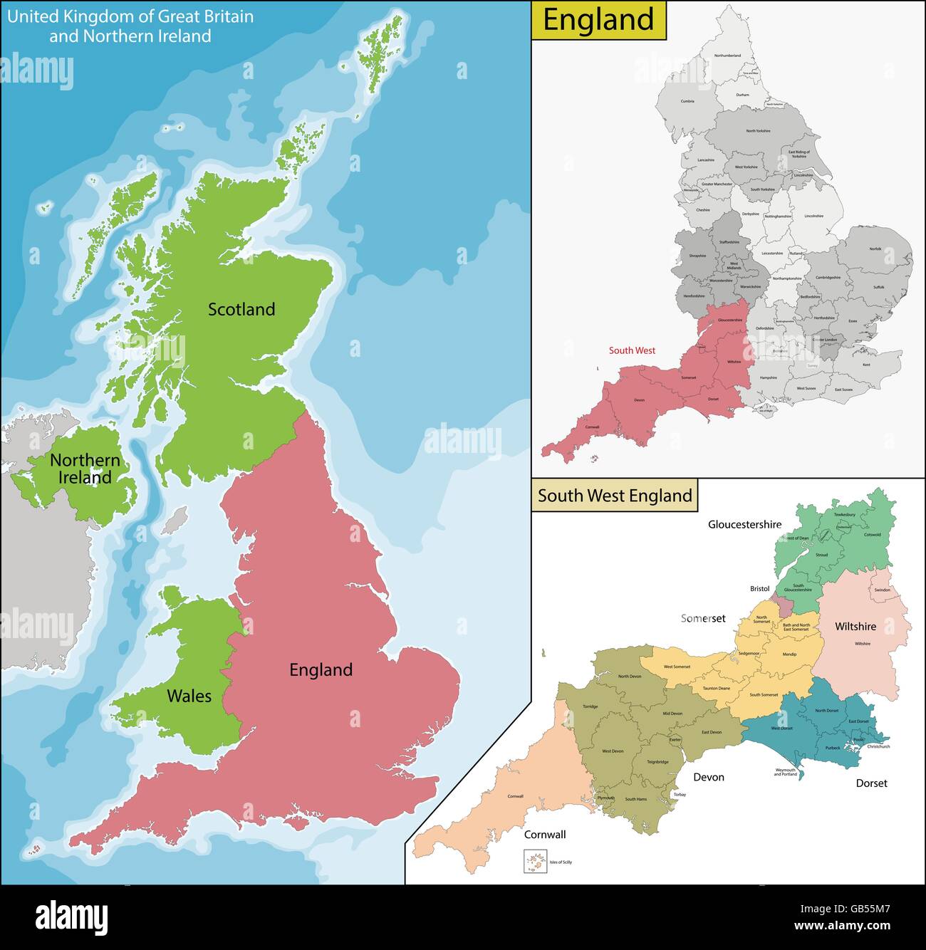 England administrative map hi-res stock photography and images - Alamy