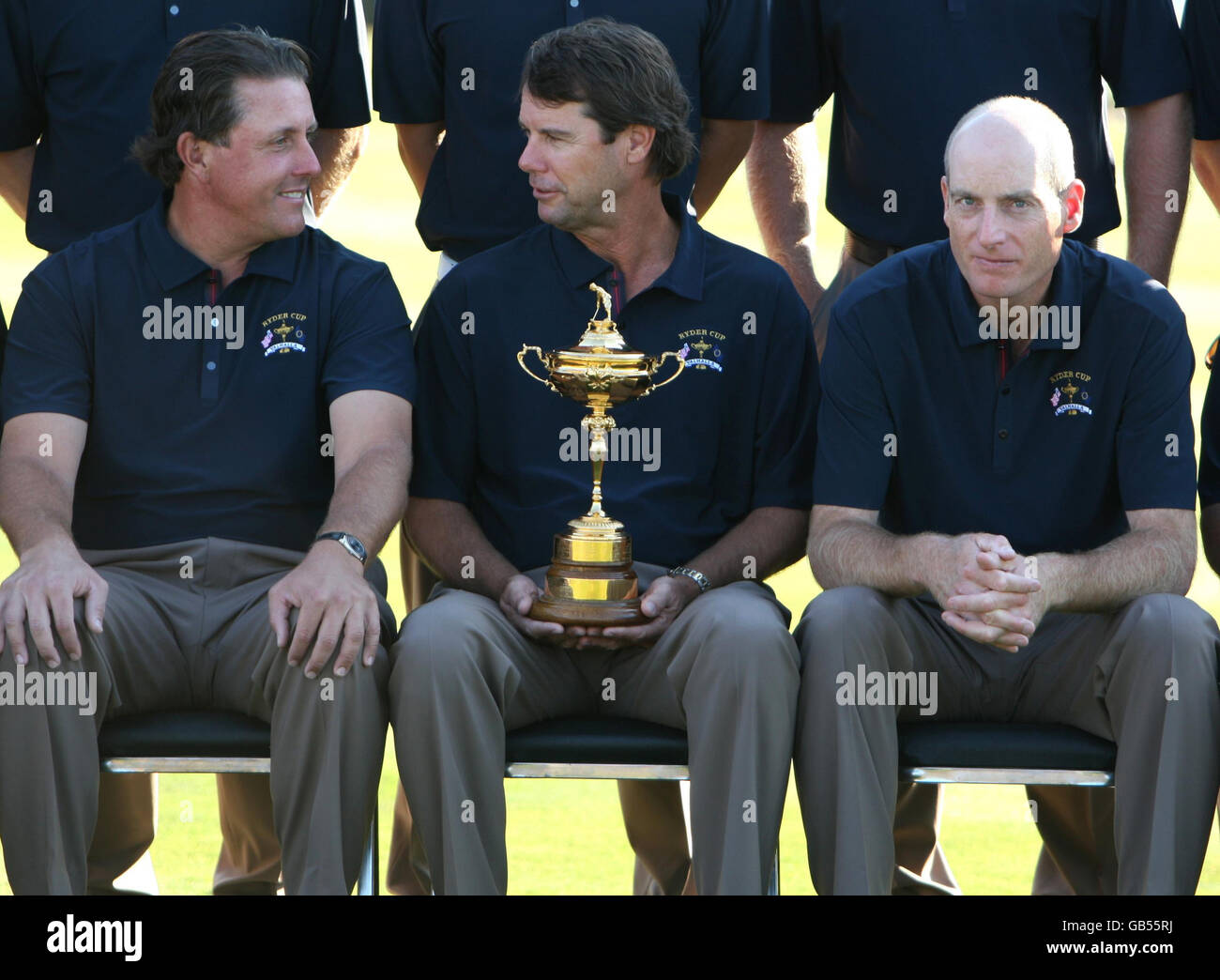 USA team captain Paul Azinger (centre) with Phil Mickelson (left) and ...