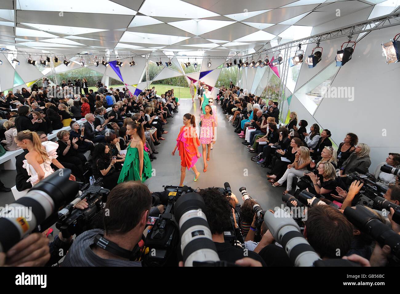 Models parade after a show by Nathan Jenden during London Fashion Week ...