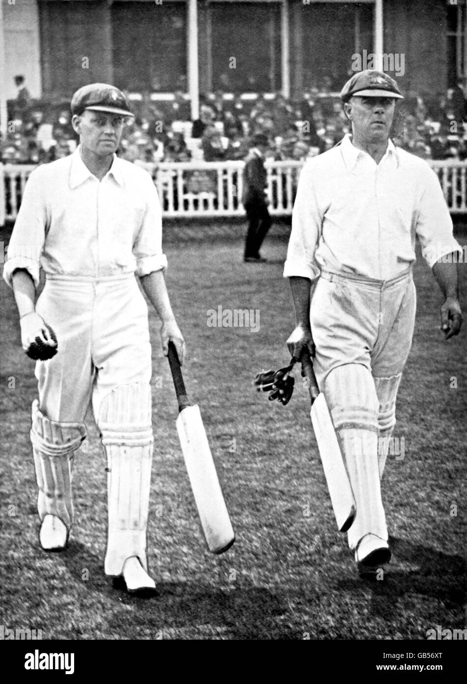 (L-R) Australia's Bill Woodfull and Warren Bardsley walk out to bat ...