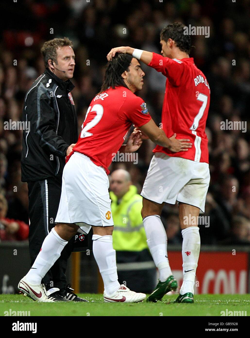 Manchester United's Cristiano Ronaldo is replaced by Carlos Tevez Stock ...