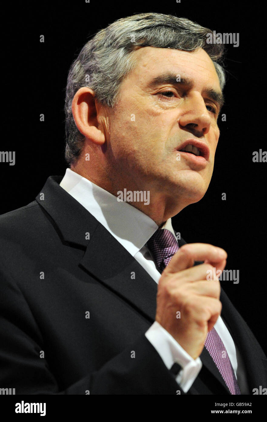 Prime Minister Gordon Brown addressing the Labour Party conference at ...