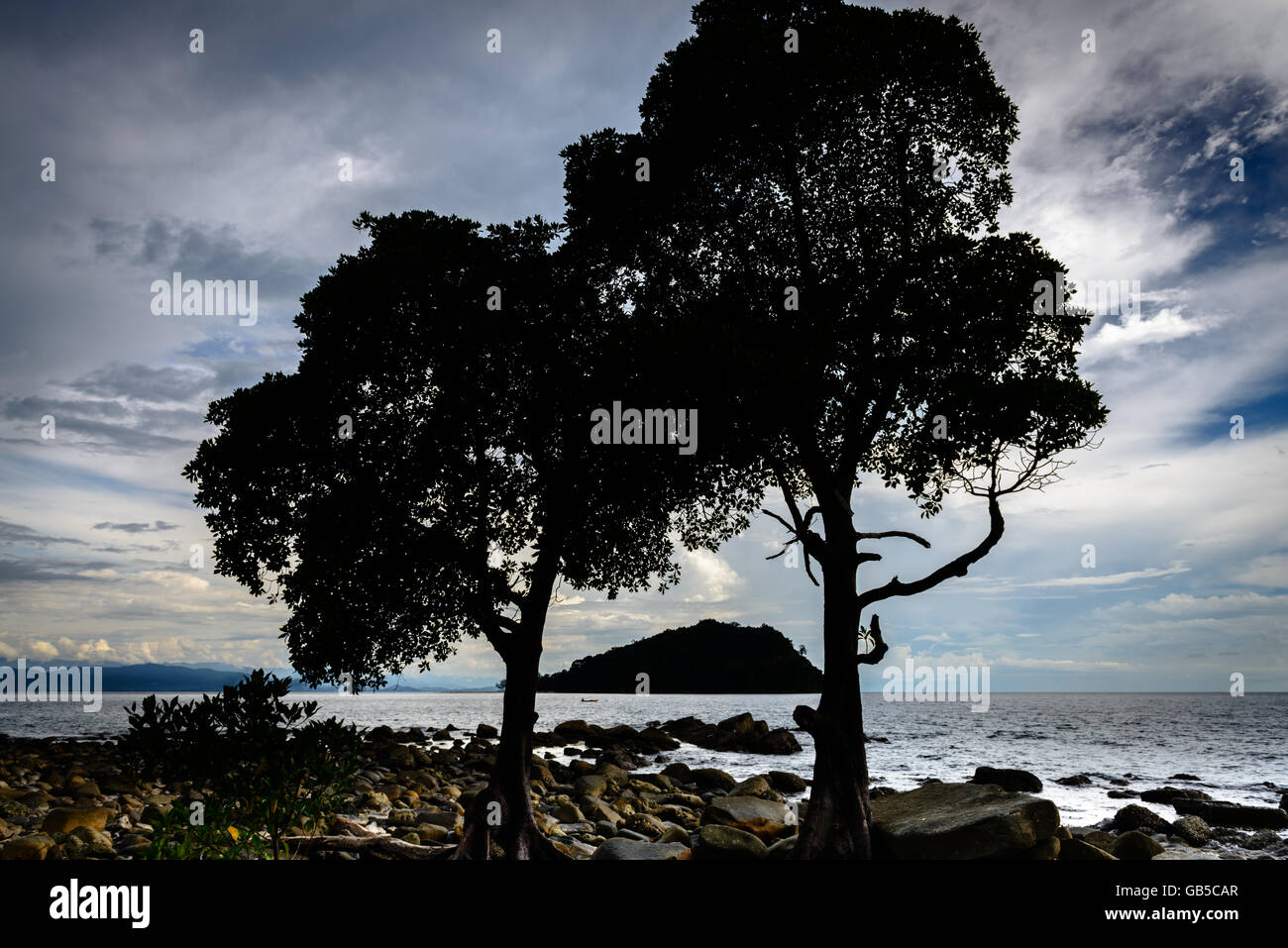 A beautiful view looking through the trees on Pulau Manukan island in ...