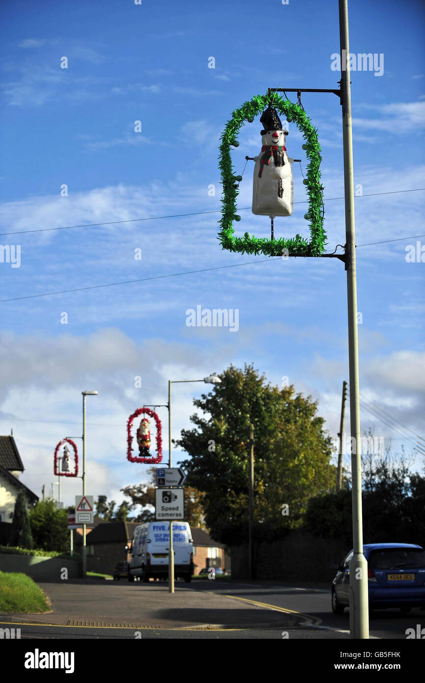 Christmas street decorations on display in coleford hi-res stock ...