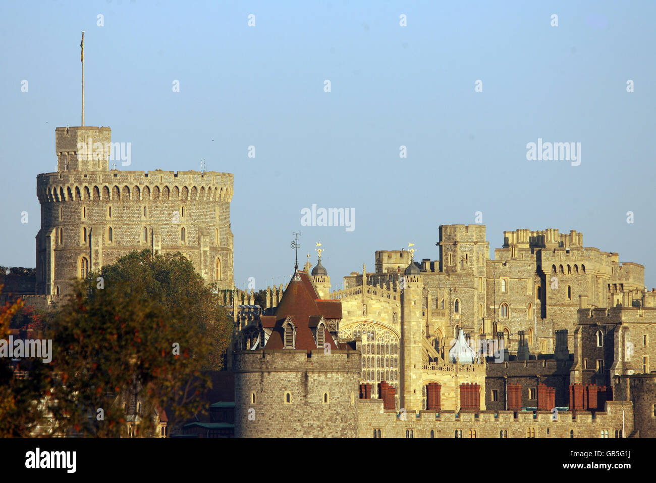 General view of Windsor Castle showing the Castle Walls, the Round ...