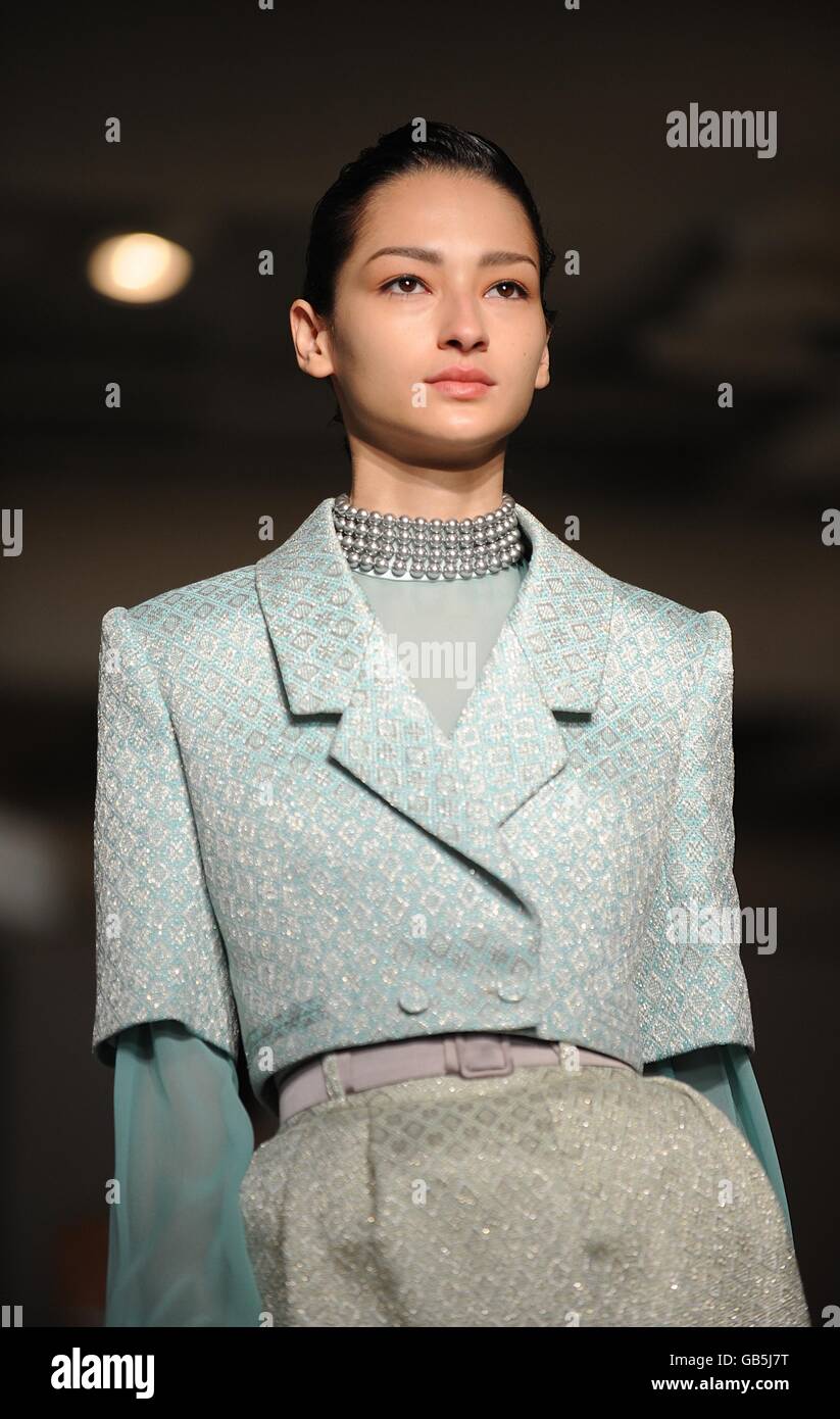 A model wears a creation by Richard Nicoll during London Fashion Week ...