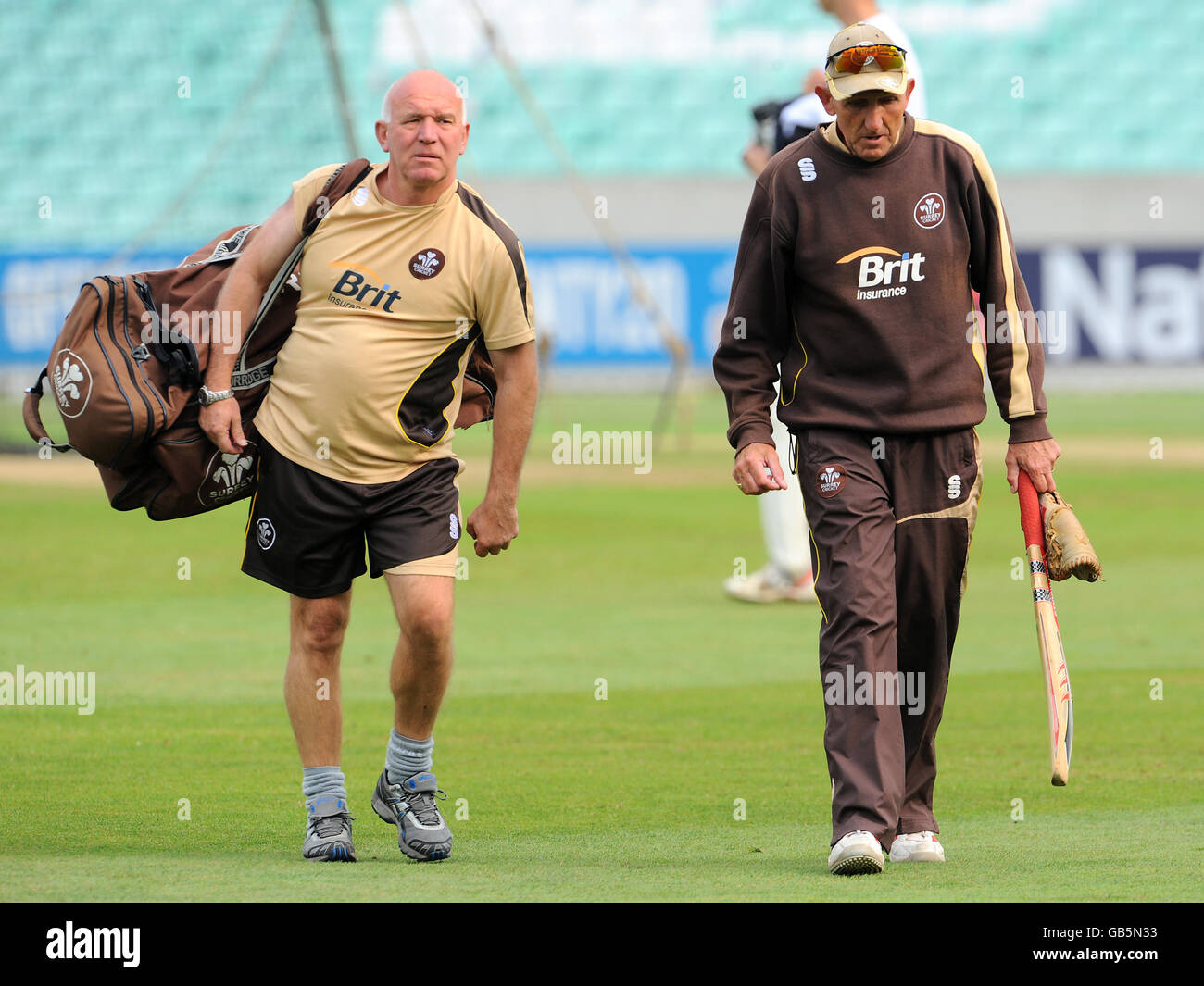 Surrey Bowling Coach Geoff Arnold (r) and Coach Alan Butcher (r) take ...