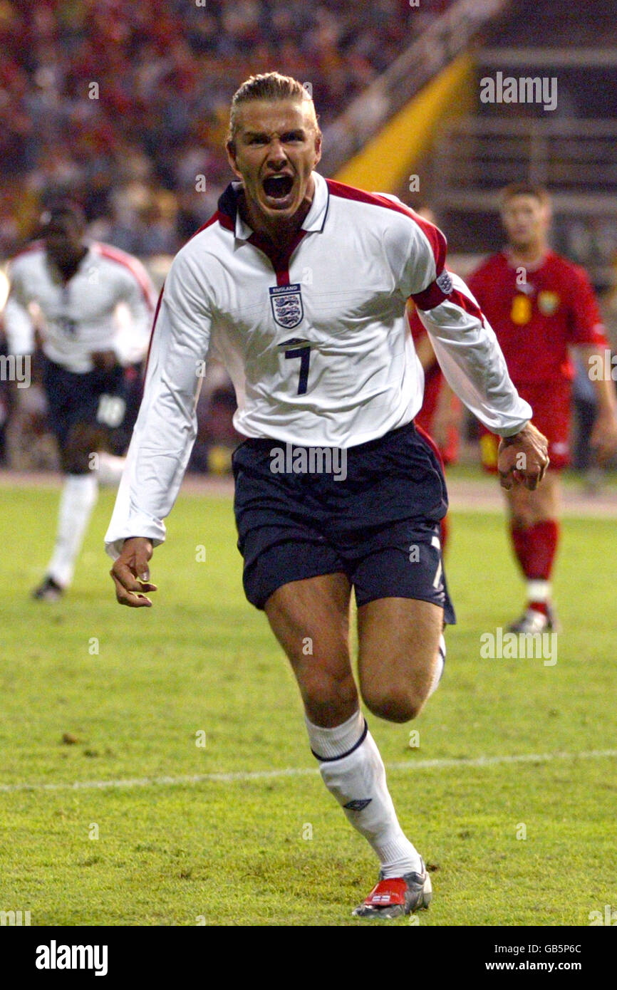 Englands david beckham celebrates 2nd goal hi-res stock photography and ...