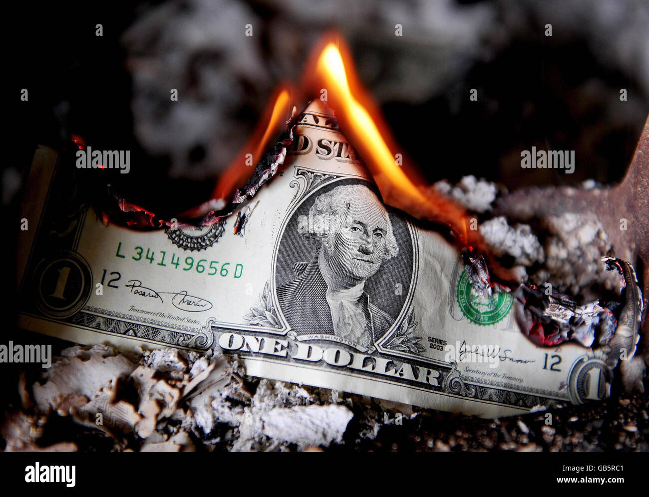 A general view of a One Dollar bill burning. President George Bush will ...