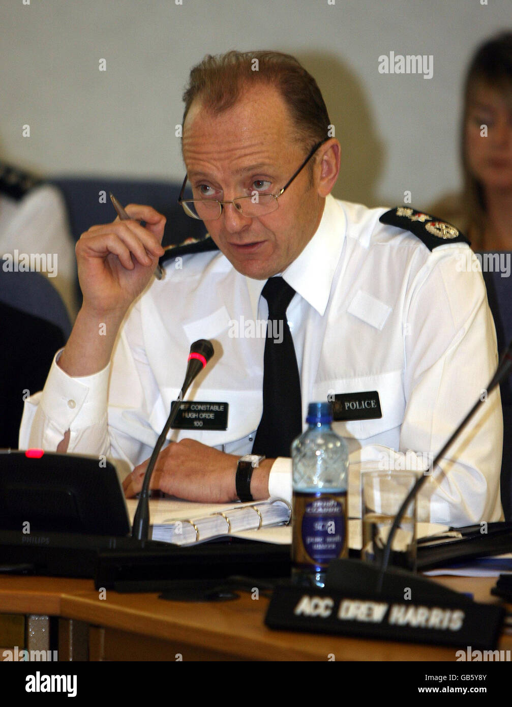 Chief Constable Sir Hugh Orde speaks during a Northern Ireland Policing ...