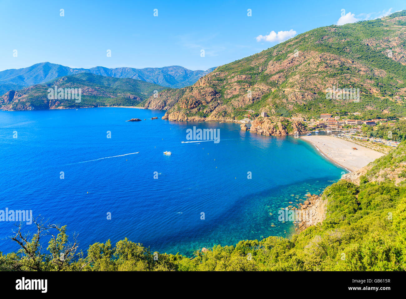 Beautiful bay with azure sea water in Porto town, Corsica island ...