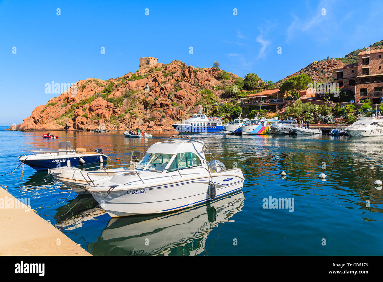 PORTO, CORSICA ISLAND - JUN 27, 2015: boats in Porto harbor in early ...