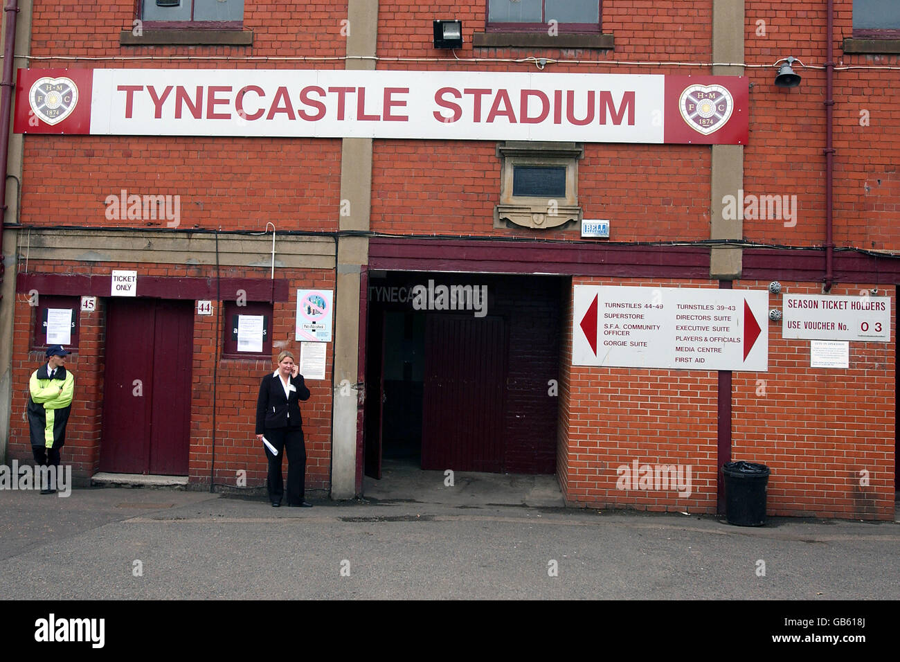 A general view of the entrance to Tynecastle Stadium, home of Heart Of ...