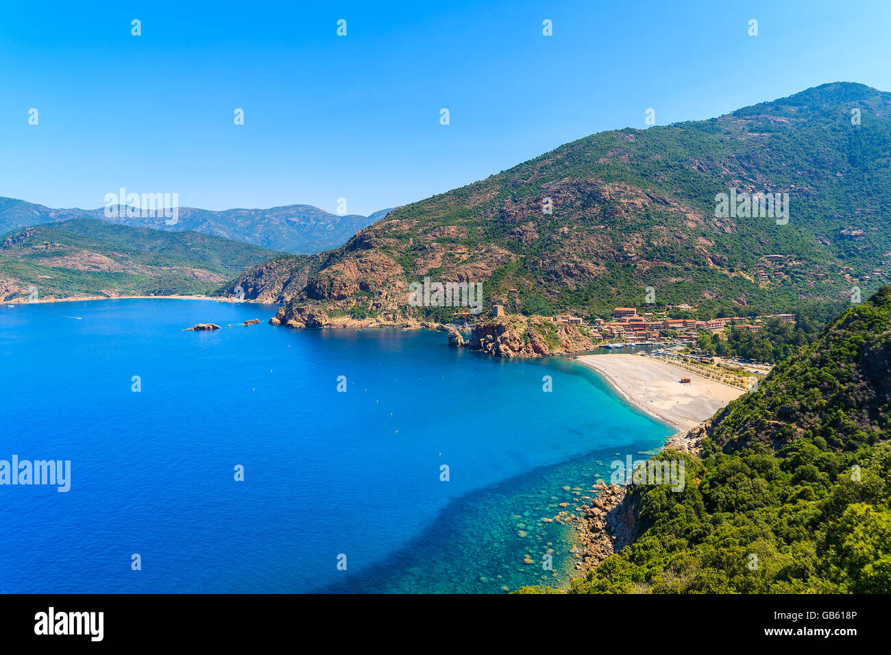 A view of Porto beach and town, Corsica island, France Stock Photo - Alamy