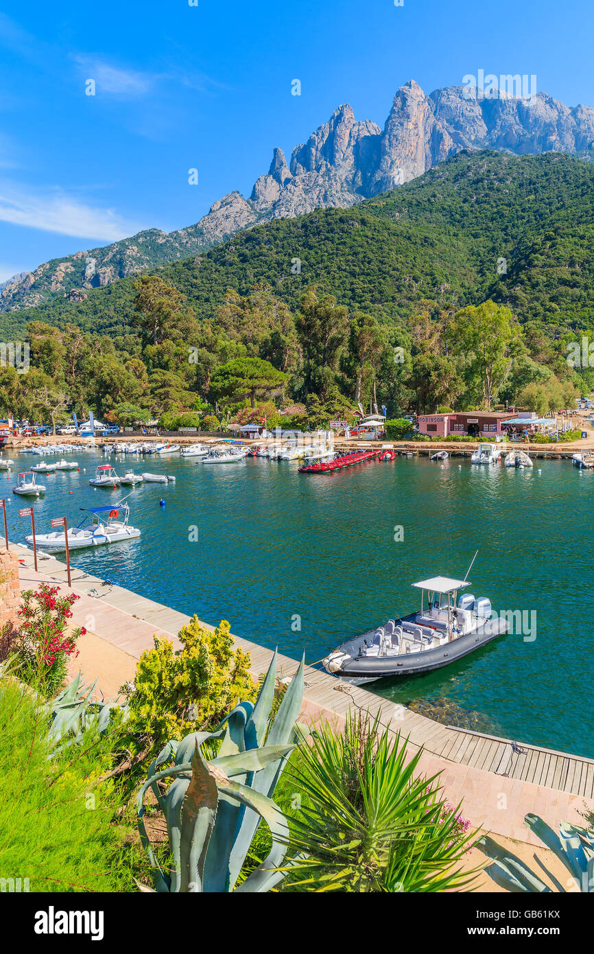 PORTO, CORSICA ISLAND - JUN 27, 2015: boats in Porto harbor on sunny ...