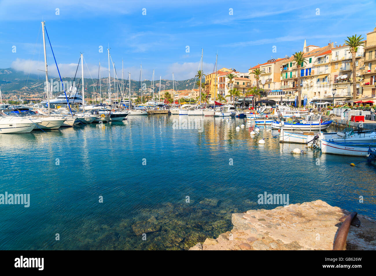 CALVI, CORSICA ISLAND - JUN 29, 2015: fishing boats in Calvi port with ...