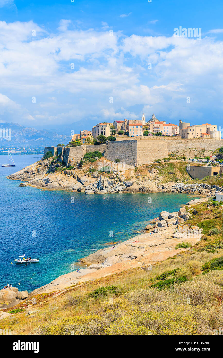 A view of Calvi town and beautiful sea bay, Corsica island, France ...