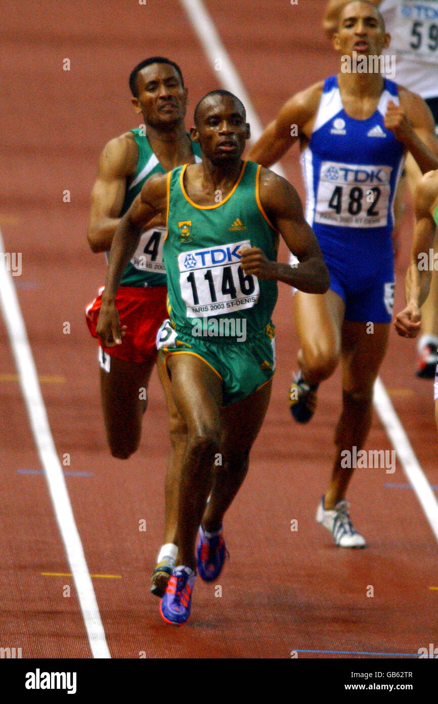 South Africa's Mbulaeni Mulaudzi (1146) crosses the line to win his ...