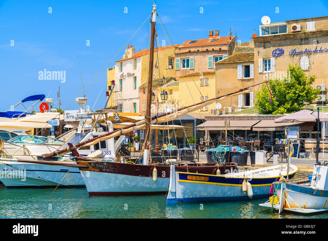 SAINT FLORENT, CORSICA ISLAND - JUN 30, 2015: fishing boats in small ...