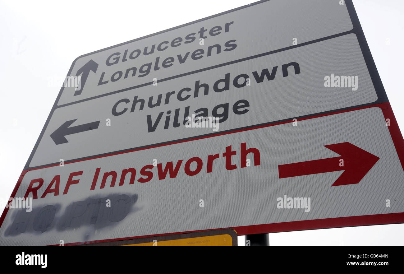 Road sign close raf innsworth in gloucestershire hi-res stock ...