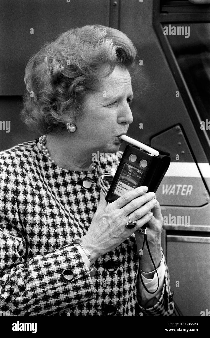 Politics - Margaret Thatcher Breathalyser Test Stock Photo - Alamy