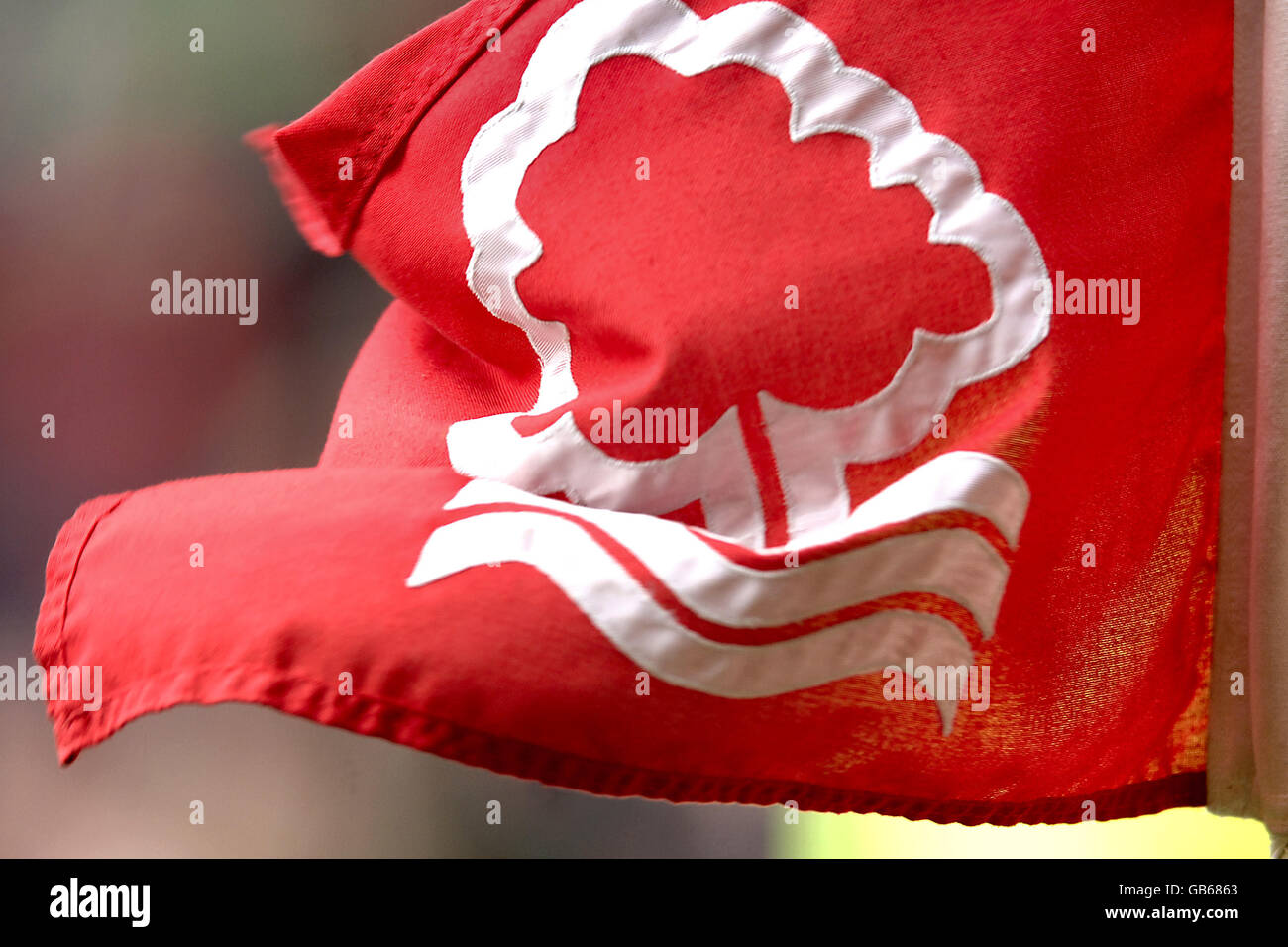 General view of flag showing the nottingham forest logo hi-res stock ...