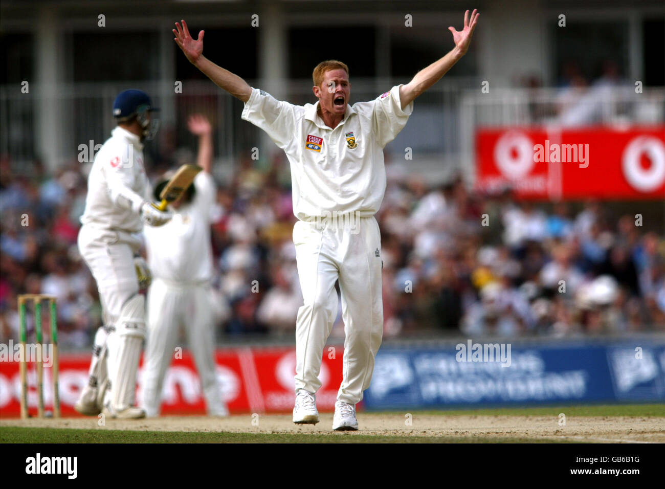 South Africa's Shaun Pollock appeals for the wicket of England's Marcus ...