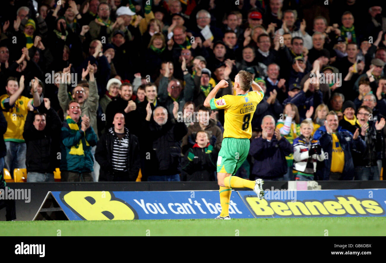Norwich City's Sammy Clingan celebrates after his free kick was taken ...