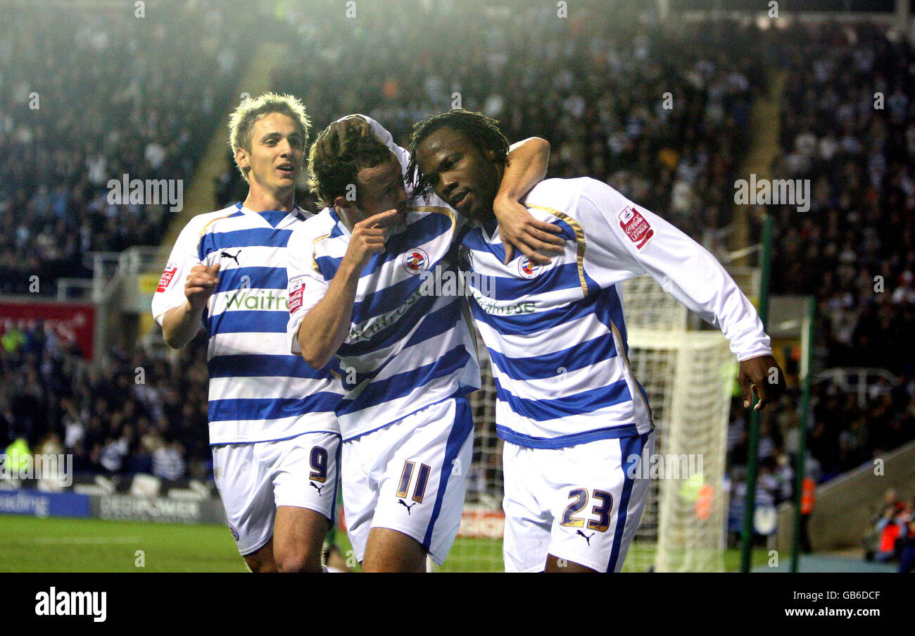 Reading's Andre Bikey (right) celebrates his goal with Kevin Doyle ...