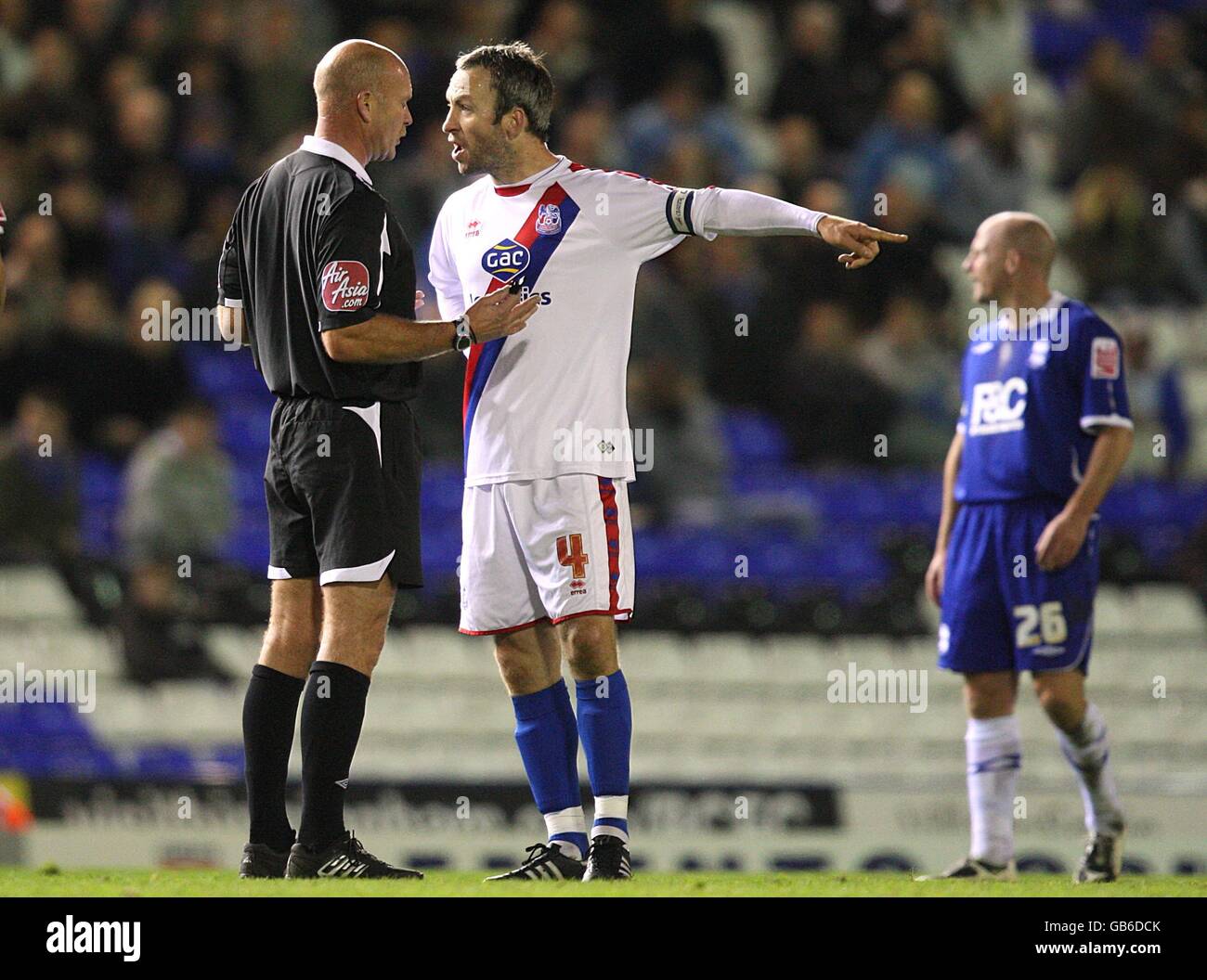 Crystal Palace's Shaun Derry argues with referee Nigel Miller Stock ...