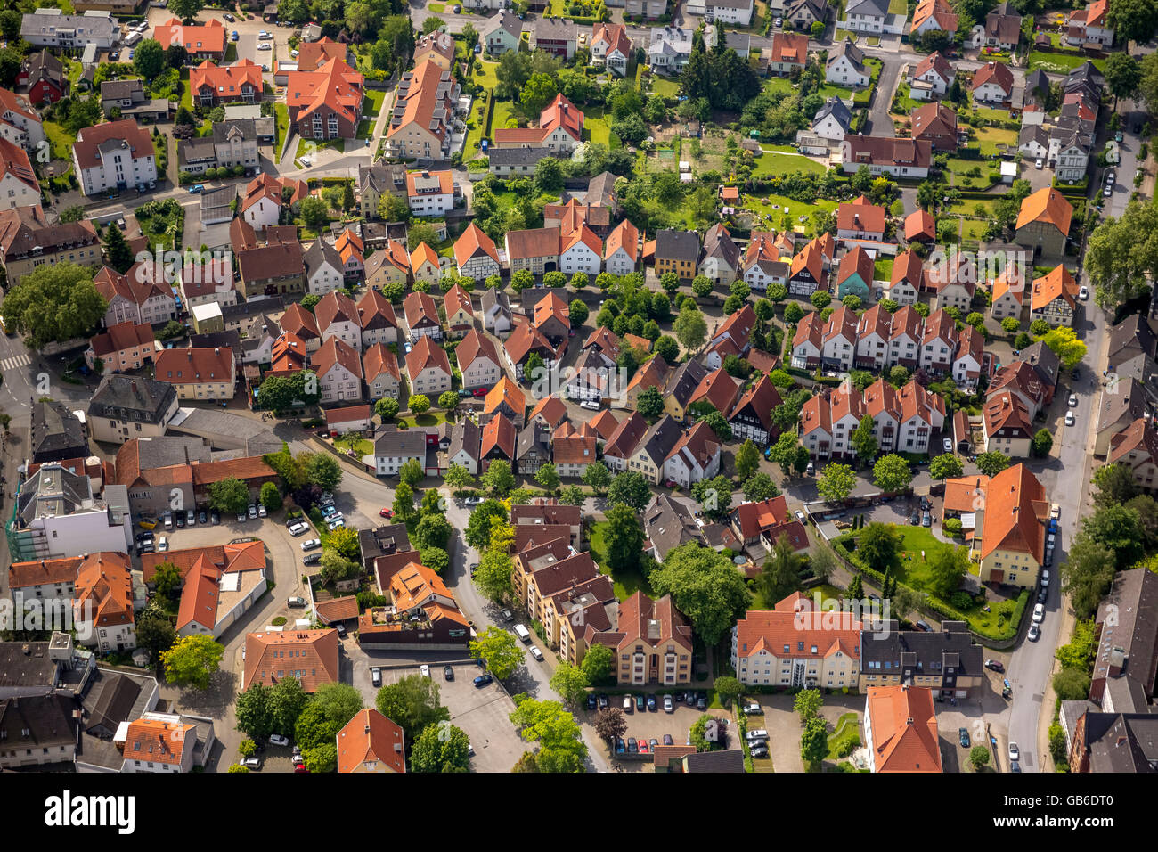 Aerial view, row of houses Neuer Graben Kisastraße contour of the city ...