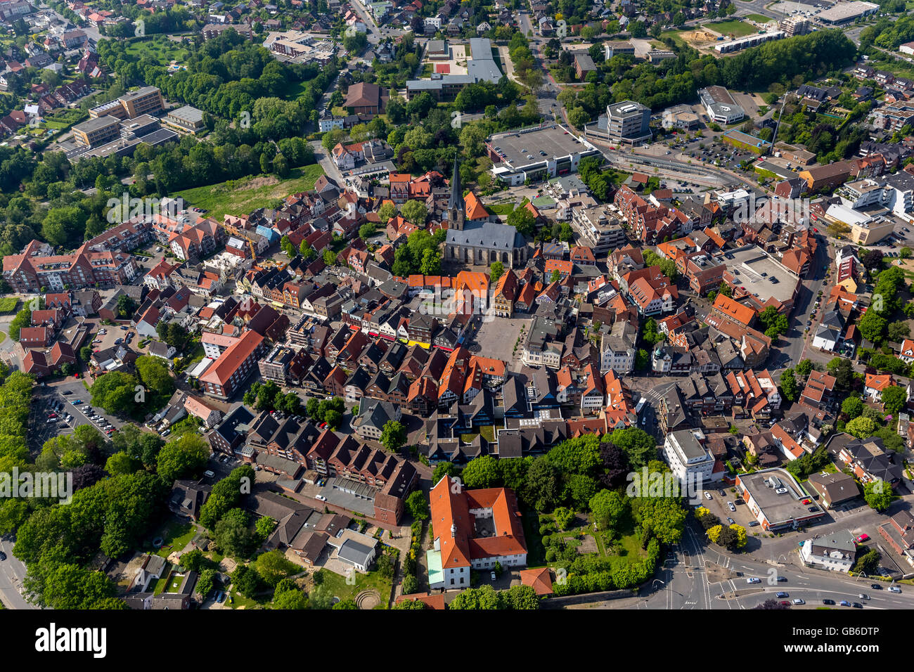 Aerial view, Werne downtown, Werne, Ruhr region, North Rhine Westphalia ...