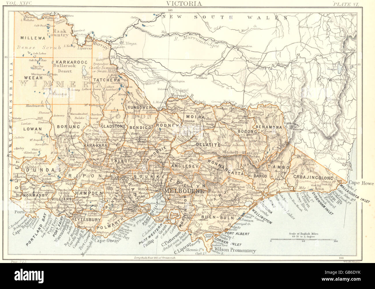 AUSTRALIA: Victoria, showing counties. Britannica 9th edition, 1898 old ...