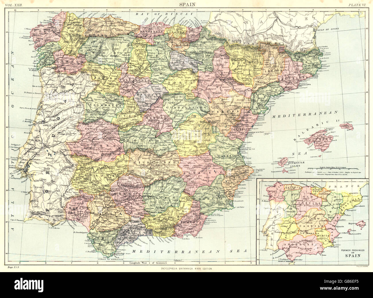 SPAIN: Inset former provinces of Spain. Britannica 9th edition, 1898 ...