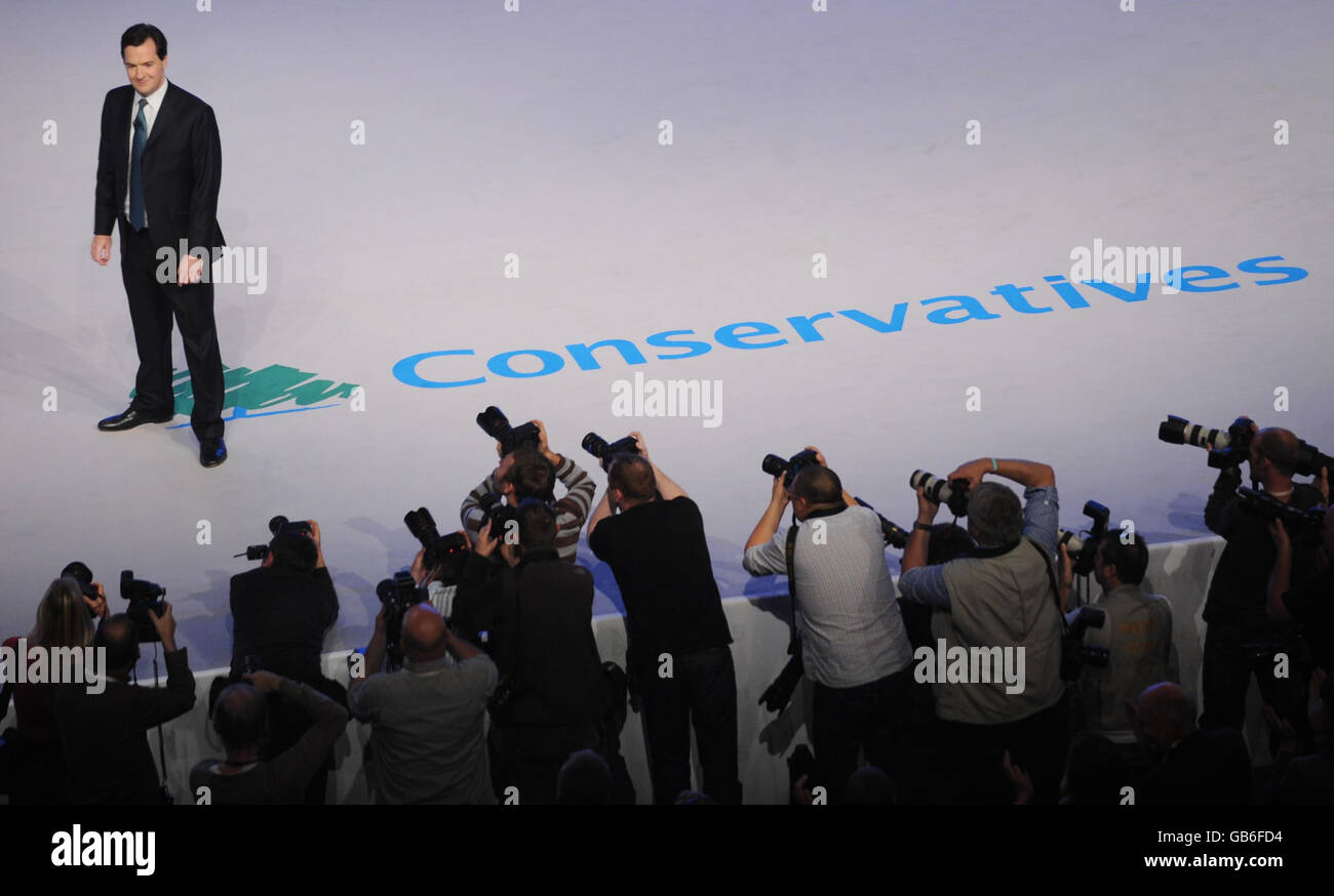 Shadow Chancellor George Osborne leaves the stage after addressing the ...