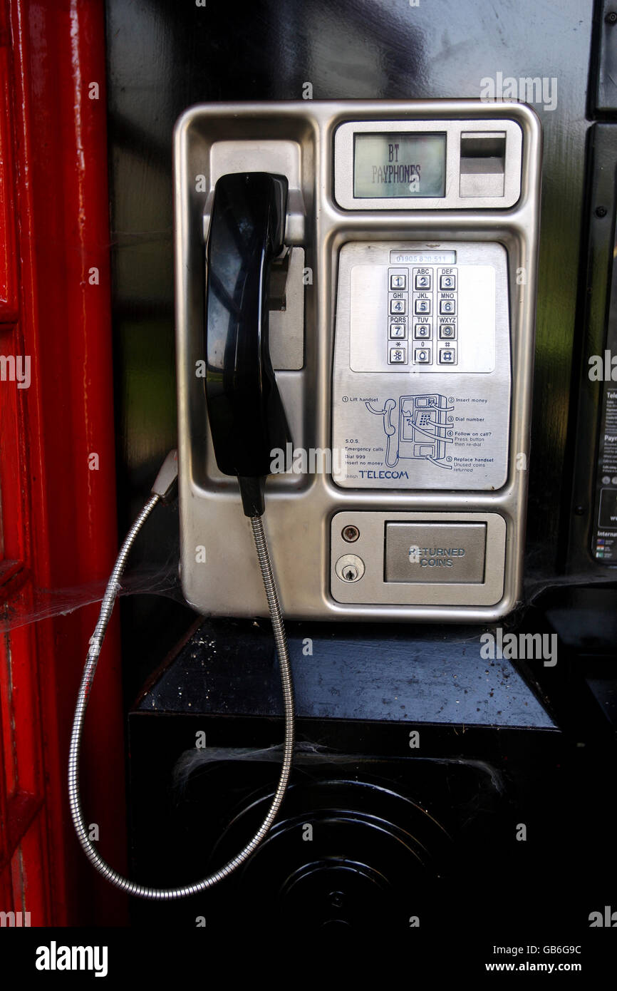 General view of a red telephone box Stock Photo - Alamy