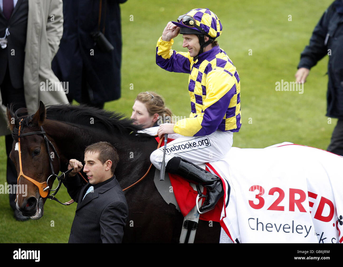 Jockey Jimmy Fortune on Serious Attitude celebrate winning the 32red ...